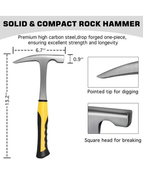 XDOVET Rock Hammer Geology Kit Masonry Chisel Safety Glasses Loupe Gloves Prospecting
