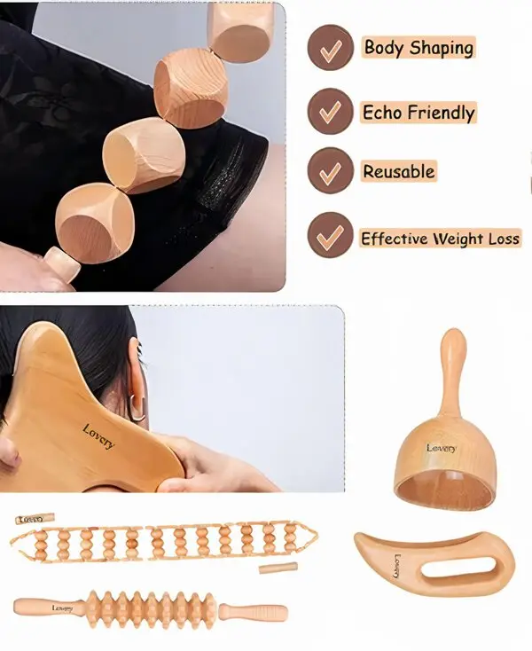 LOVERY 6 Piece Wooden Body Care Massage Tool Kit