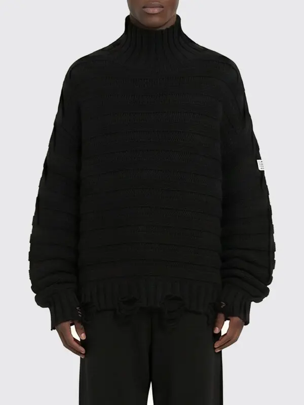 MAISON MARGIELA Relaxed Fit Distressed Turtleneck Jumper In Virgin Wool Blend - Black