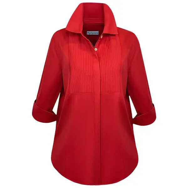 PERLAVERA Conny Bloody Orange Missy Fit Shirt With Pintuck Detail - Red