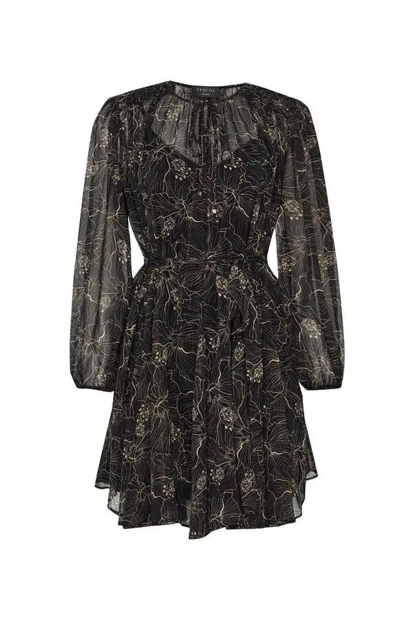 EXQUISE Abina Long Sleeve Mini Dress