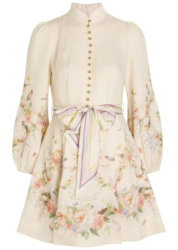 Zimmermann Valiant Printed Linen Mini Dress - Cream