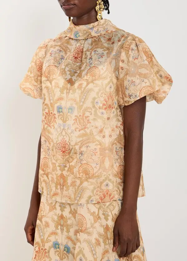 Zimmermann Valiant Bubble Printed Linen And Silk-blend Blouse