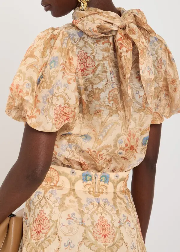 Zimmermann Valiant Bubble Printed Linen And Silk-blend Blouse