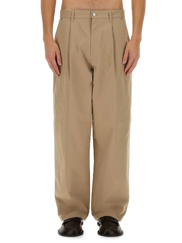 Moschino Wide-fit Cotton-blend Trousers - Beige