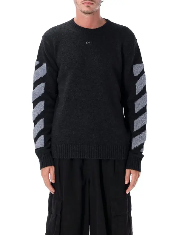 Off-White Diagonals Fuzzy Knit Crewneck With Brushed Motif