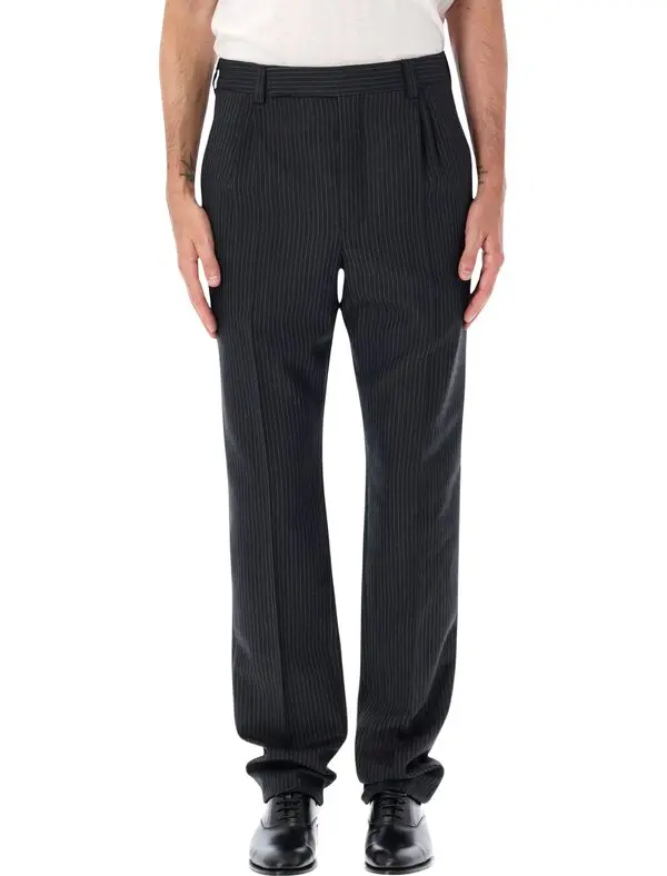 Saint Laurent Tapered Wool Trousers With Pleats And Crease - Anthracite Stripe
