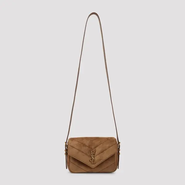 Saint Laurent Suede Lou Lou Mini Shoulder Handbag - Brown