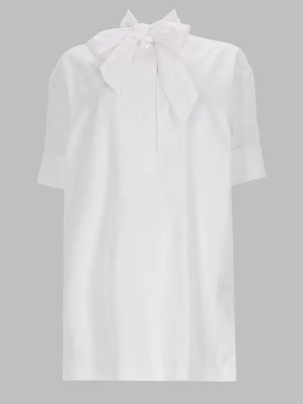 Dries Van Noten Cotton Bow Detail Tunic Shirt - White
