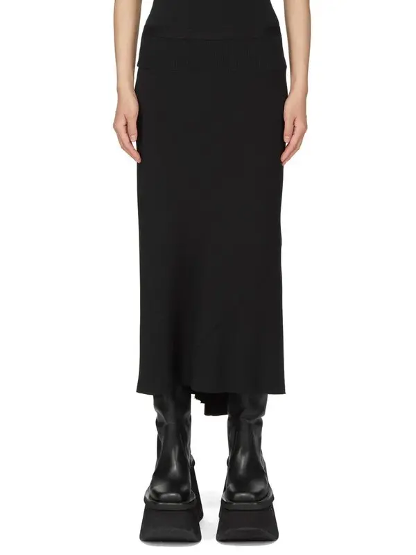 Rick Owens Elasticated Waist Ribbed Panel Mini Skirt With Bias Cut And Asymmetric Hem
