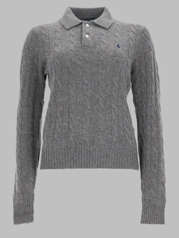 Polo Ralph Lauren Cable-knit Wool Cashmere Blend Polo Sweater