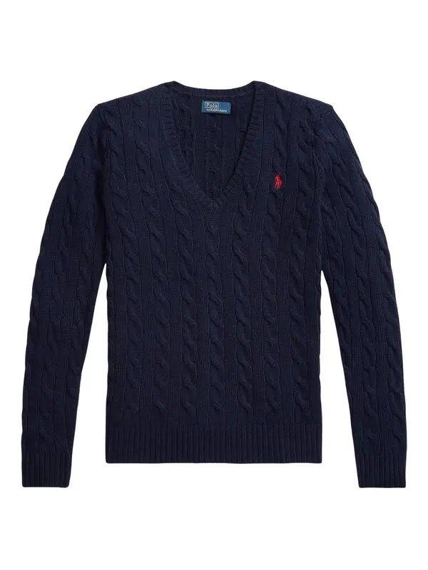 Ralph Lauren Wool-cashmere Cable Knit V-neck Sweater - Navy