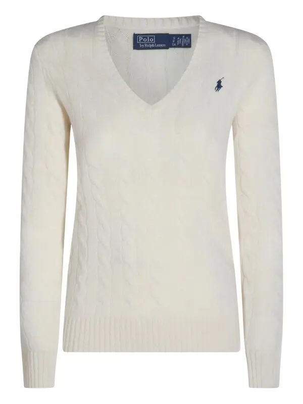 Ralph Lauren Wool-cashmere Cable Knit V-neck Sweater - White