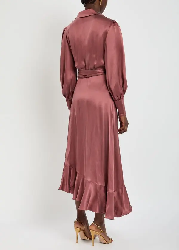 Zimmermann Asymmetric Silk Midi Wrap Dress