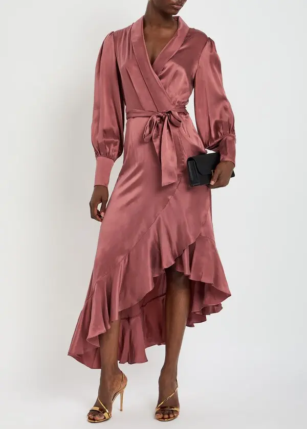 Zimmermann Asymmetric Silk Midi Wrap Dress