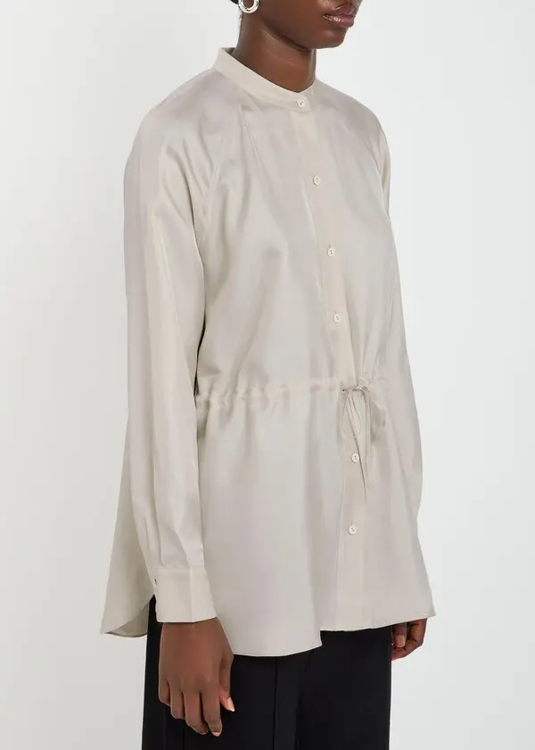Eileen Fisher Mandarin Collar Silk Shirt With Drawstring Waist