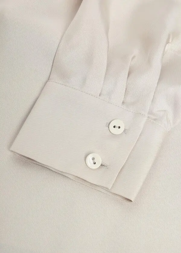 Eileen Fisher Mandarin Collar Silk Shirt With Drawstring Waist