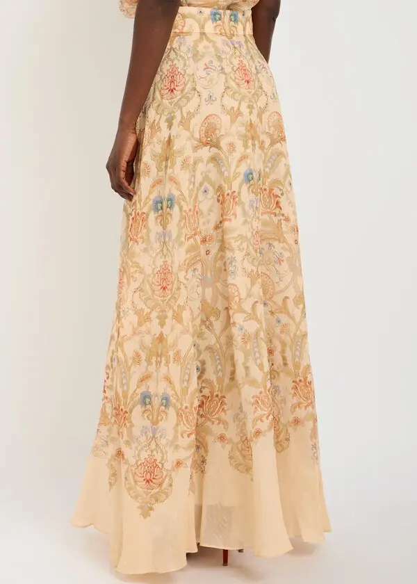Zimmermann Valiant Printed Linen And Silk-blend Maxi Skirt