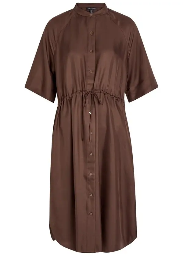 Eileen Fisher Mandarin-collar Silk Midi Shirt Dress