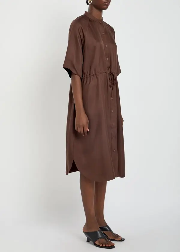 Eileen Fisher Mandarin-collar Silk Midi Shirt Dress