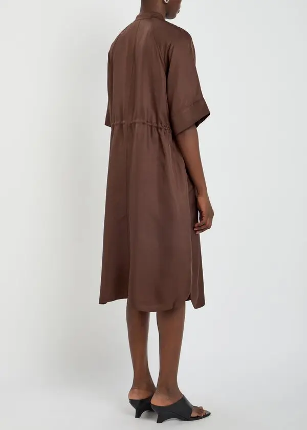 Eileen Fisher Mandarin-collar Silk Midi Shirt Dress