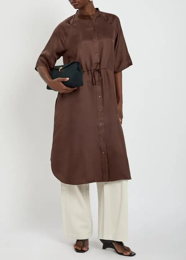 Eileen Fisher Mandarin-collar Silk Midi Shirt Dress