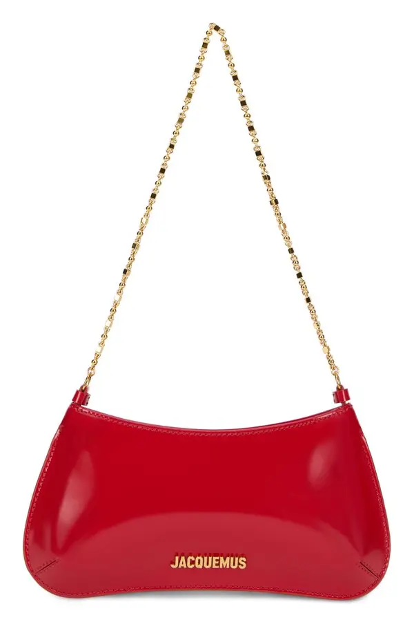 Jacquemus Glossy Calfskin Shoulder Bag With Chain Strap - Red