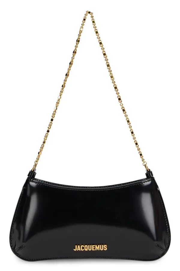 Jacquemus Mini Curved Shoulder Handbag With Gold Chain Handle - Black