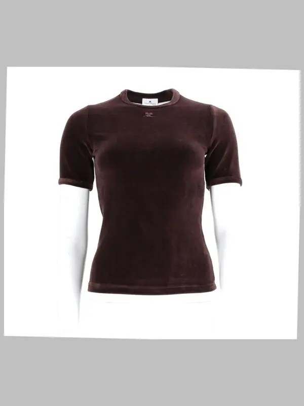COURREGES Velvet Short Sleeve Fitted T-shirt