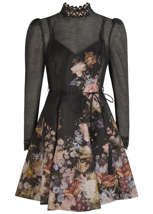 Zimmermann Valiant Floral-print Linen And Silk-blend Mini Dress