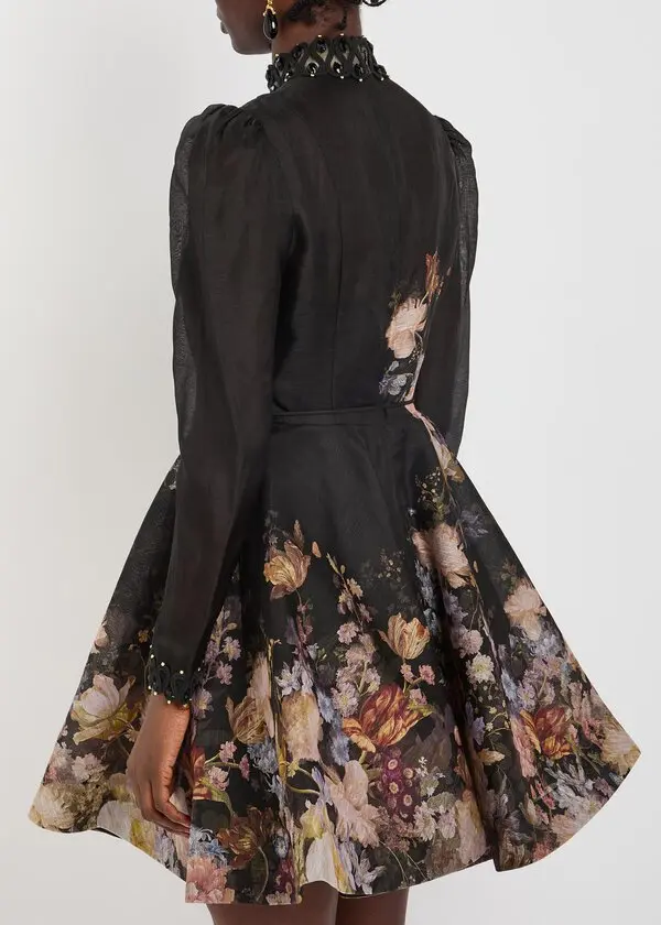 Zimmermann Valiant Floral-print Linen And Silk-blend Mini Dress