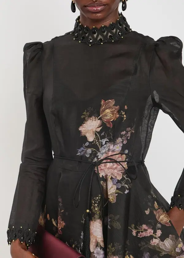 Zimmermann Valiant Floral-print Linen And Silk-blend Mini Dress