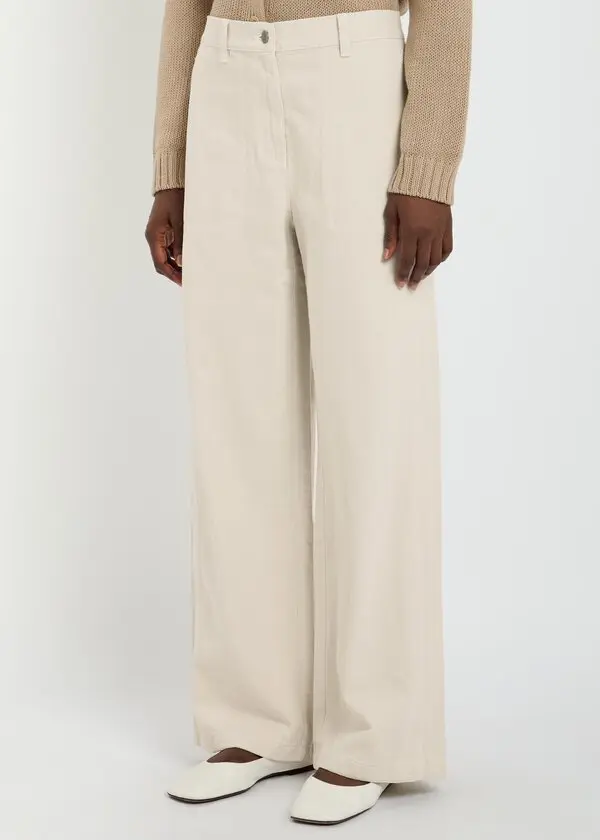 Eileen Fisher Wide-leg Organic Cotton Trousers - Light Grey