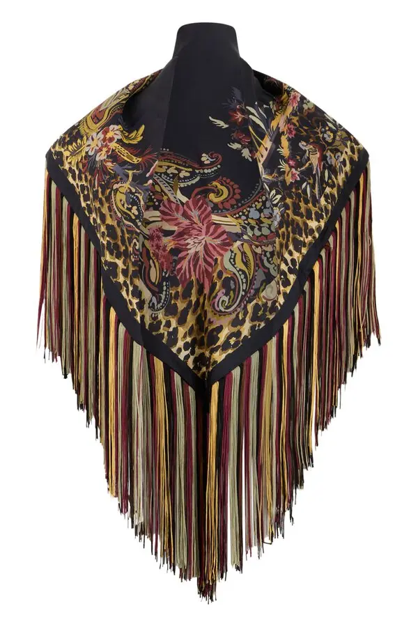 Etro Printed Silk Scarf With Decorative Fringes