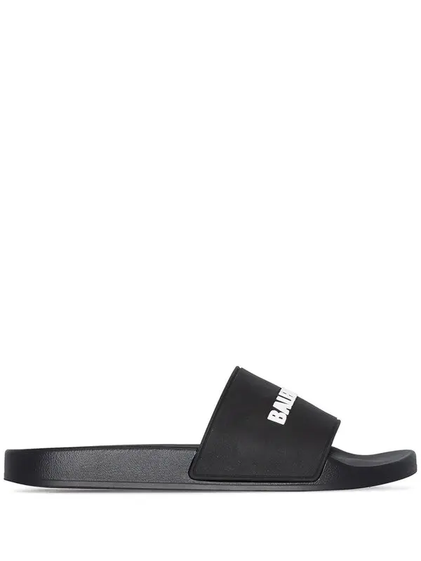 Balenciaga Logo Pool Slide Sandals - Blackwhite