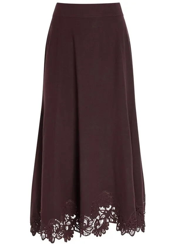 Zimmermann Valiant Lace-trim Wool Midi Skirt - Brown