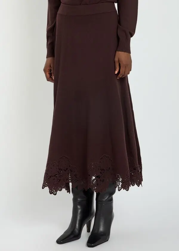 Zimmermann Valiant Lace-trim Wool Midi Skirt