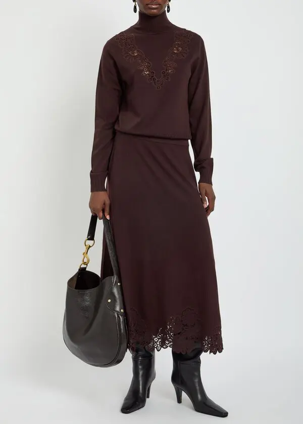 Zimmermann Valiant Lace-trim Wool Midi Skirt