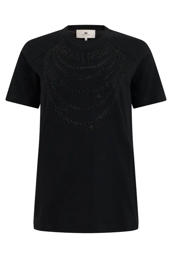 Elisabetta Franchi Cotton Printed Short-sleeve T-shirt - Black