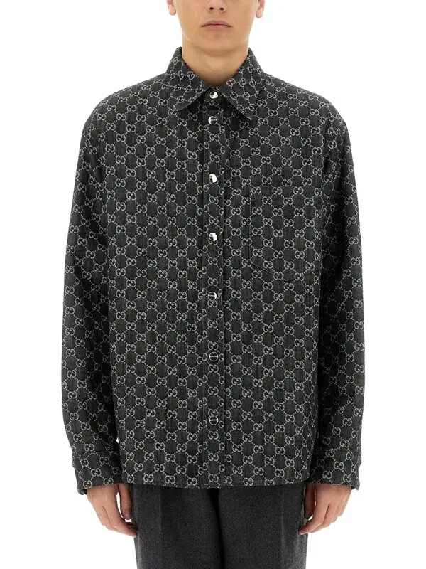 Gucci Reversible Wool And Denim Gg Shirt - Charcoal