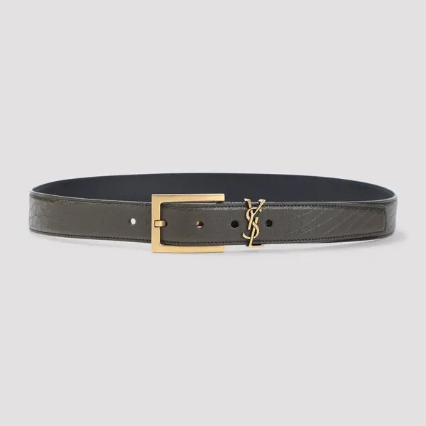 Saint Laurent Lambskin Belt With Brass Hardware - Green