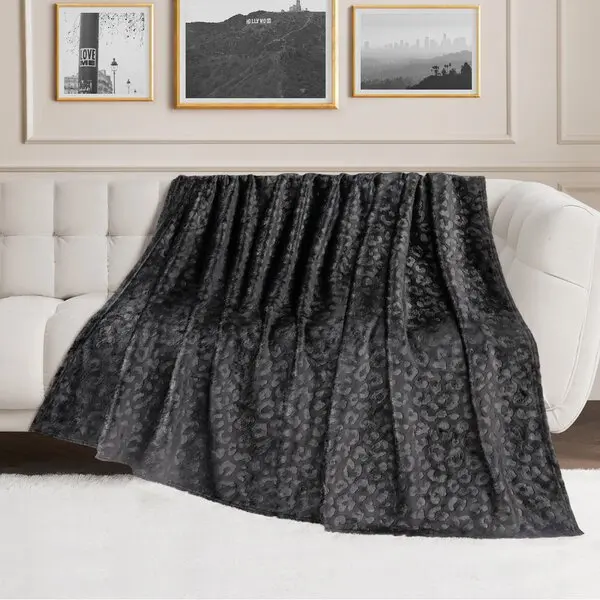 Juicy Couture Embossed Plush Oversized Throw Blanket - Black