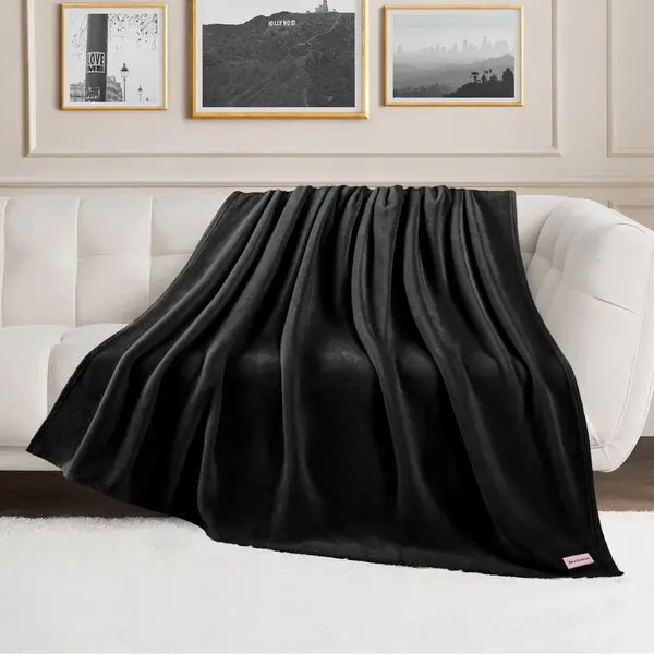 Juicy Couture Plush Oversized Throw Blanket 60" X 70 - Black