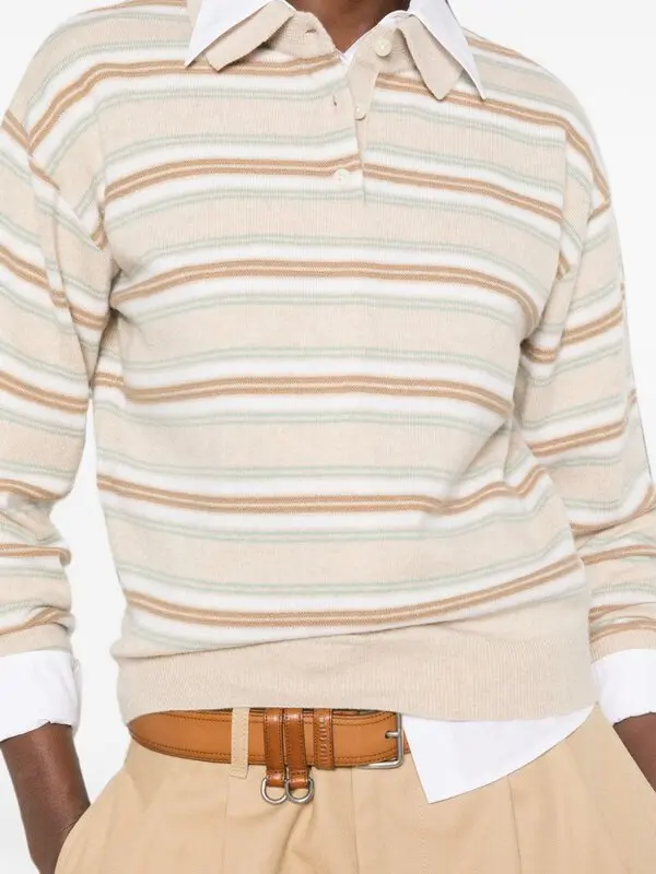 Guest In Residence Striped Cashmere Polo Shirt - Beige