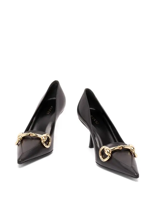 Gucci Boulevard Leather Pumps With Gold Buckle - Black