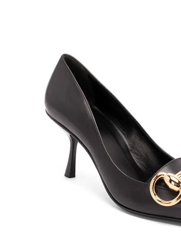Gucci Boulevard Leather Pumps With Gold Buckle - Black