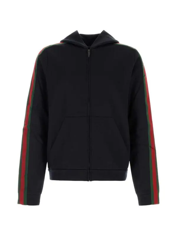 Gucci Web Detail Cotton And Silk Hoodie - Blue