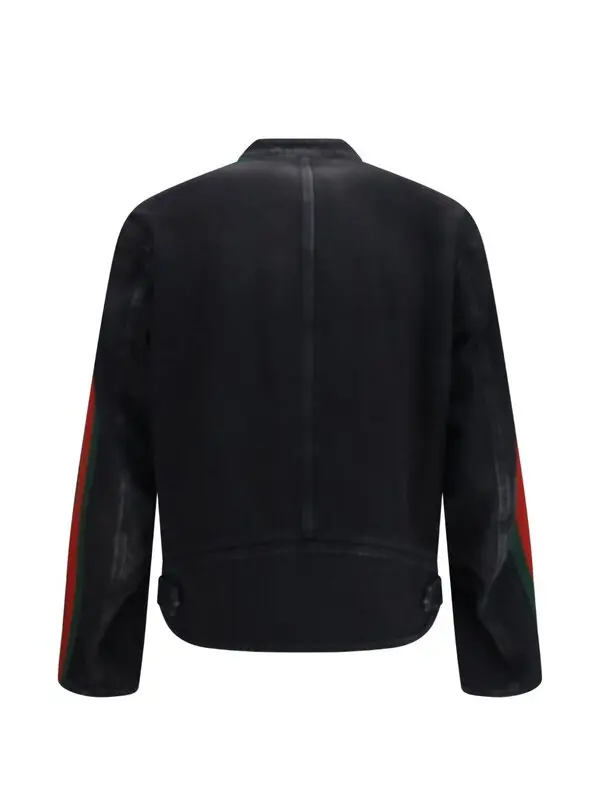 Gucci Denim Jacket With Web Detail - Black