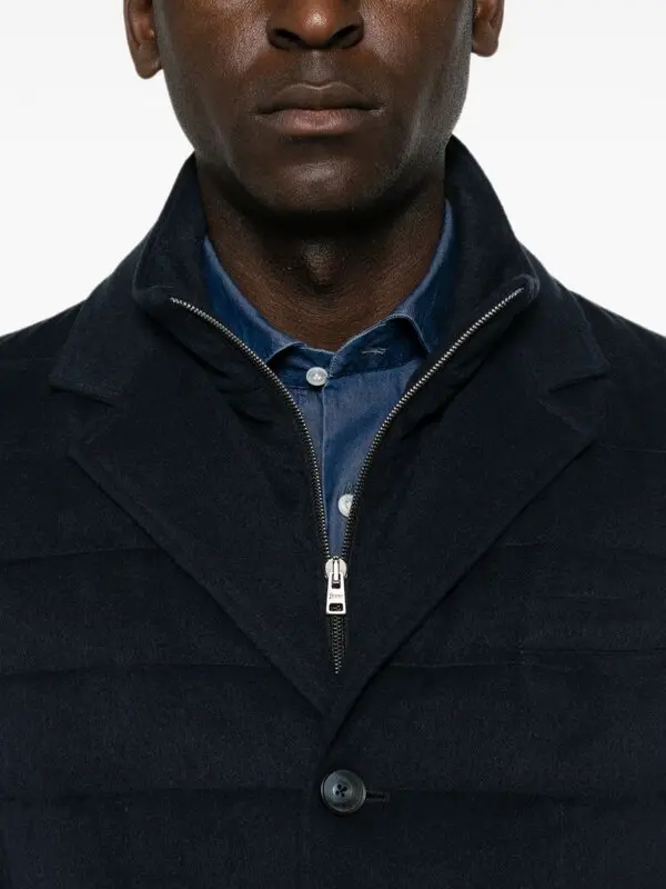 Herno Navy Padded Jacket With Notched Lapel - Blue