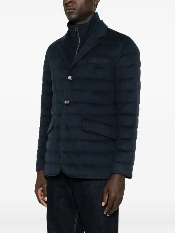 Herno Navy Padded Jacket With Notched Lapel - Blue
